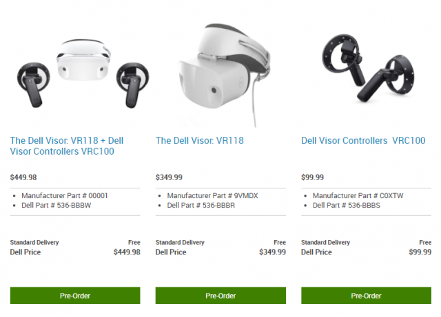 Dell's VR 'Visor' Headset Now Available For Pre-order at $350, Shipping ...